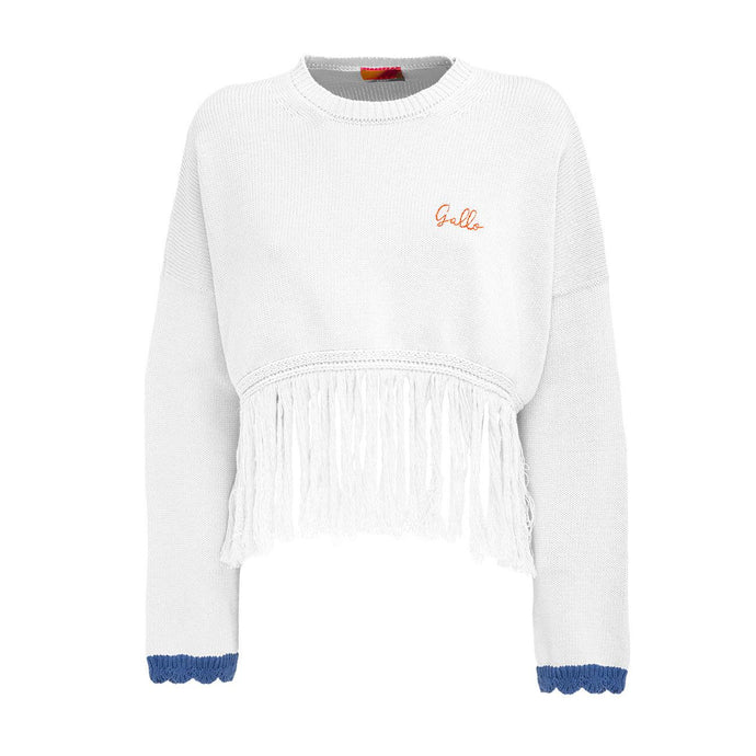 Women's White Cropped Sweater with Fringes – Mascheroni Store
